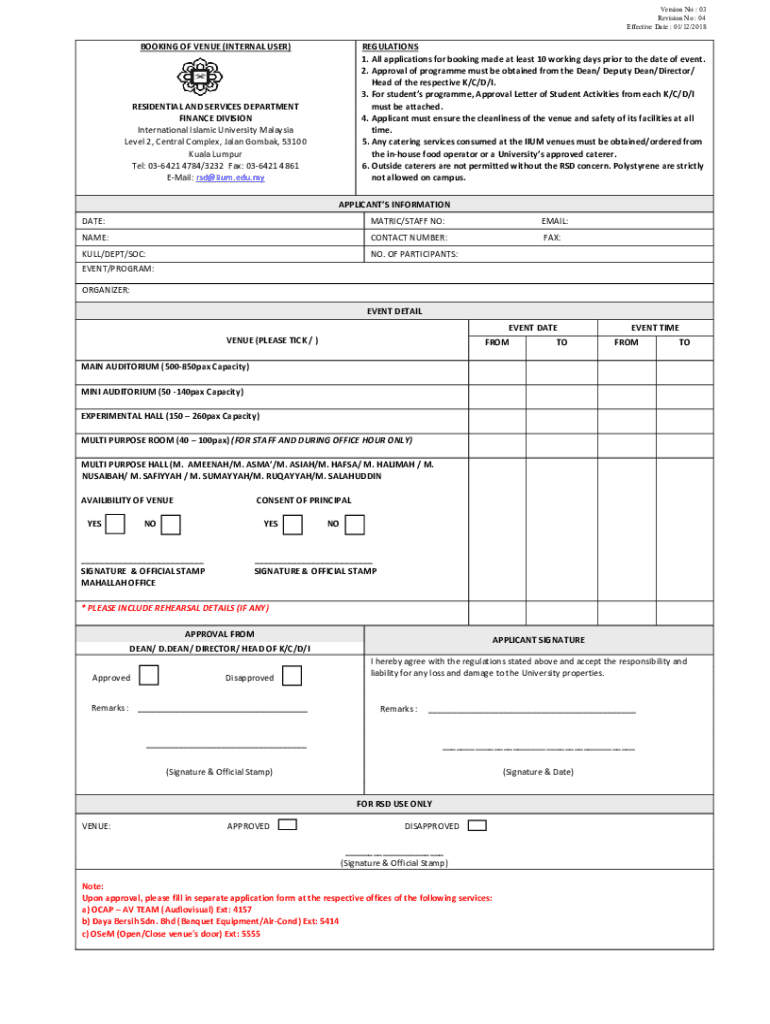 Fillable Online Form Venue (Internal) latest 2020.docx Fax Email Print ...