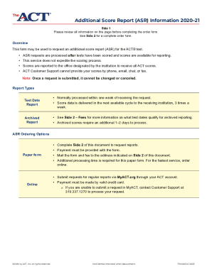 Fillable Online ACT National Additional Score Report (ASR) Order Form ...
