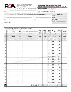 Fillable Online PSA/DNA AUTHENTICATION SERVICES ORIGINAL PHOTO AND ...