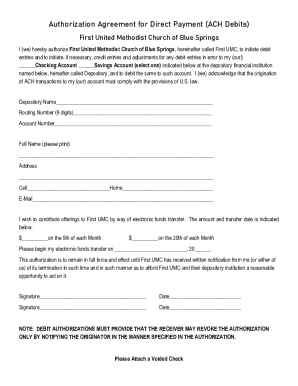 Fillable Online ACH Authorization FormsSample Authorization for Direct ...