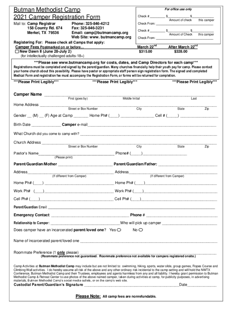 Fillable Online 2021 Camper Registration Form Fax Email Print - pdfFiller
