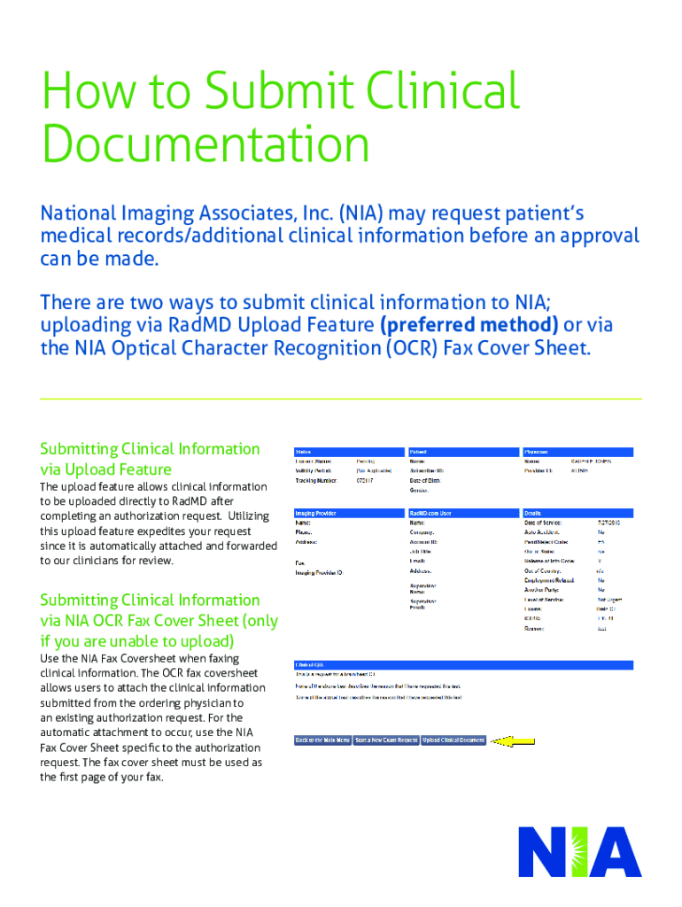 Fillable Online National Imaging Associates, Inc. (NIA) Frequently ...
