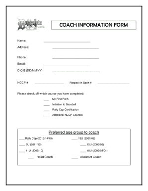 Fillable Online COACH INFORMATION FORM - Ramp Interactive Fax Email ...