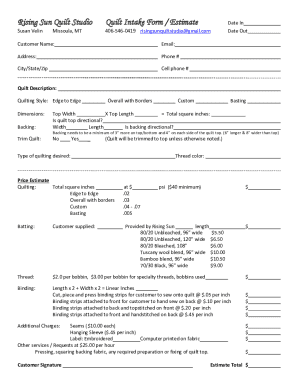 Fillable Online Rising Sun Quilt Studio Quilt Intake Form / Estimate ...