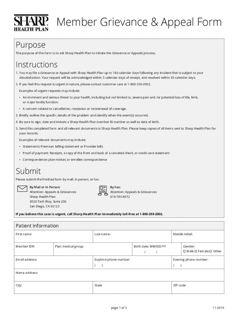 Fillable Online Member Complaint and Appeal Form - Health Insurance ...