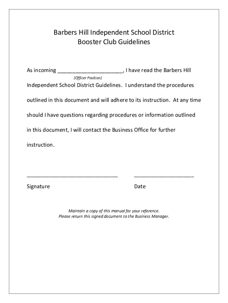 Fillable Online Booster Club Guidelines Acceptance Form Fax Email Print ...