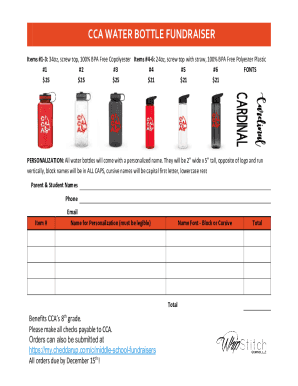 Fillable Online CCA Water Bottle Order Form Fax Email Print - pdfFiller