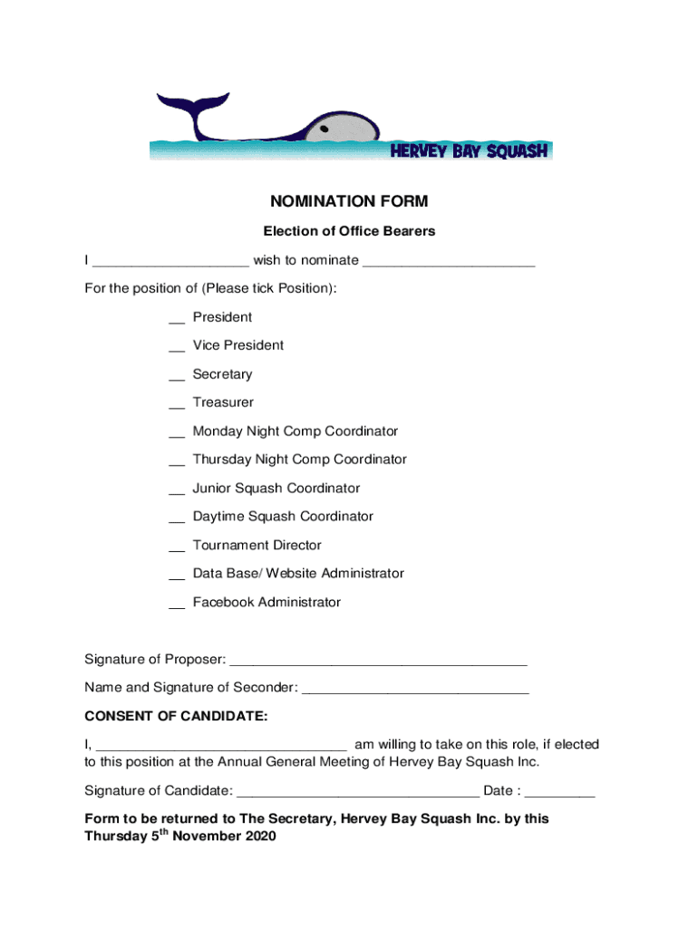 Fillable Online NOMINATION FORM - Committee 2017 Election of Office ...