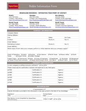 Fillable Online Bidder Information Form 07 2019 - SpawGlass Fax Email ...