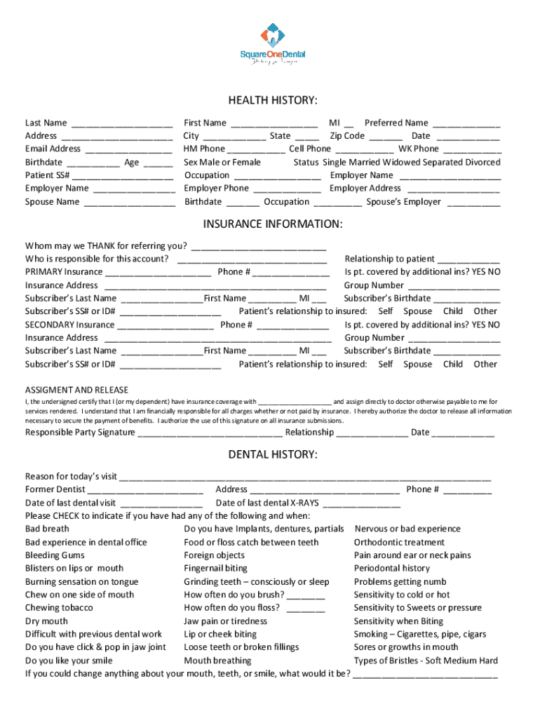 Fillable Online NEW PATIENT HEALTH HISTORY FORM 2 with lines Fax Email ...