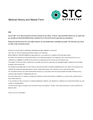 Fillable Online Medical History and Needs Form - STC Optometry Fax ...