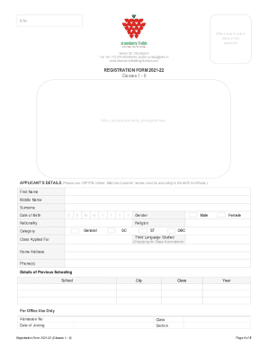 Fillable Online REGISTRATION FORM 2021-22 Class 9 (ICSE) Fax Email ...
