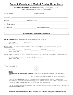 Fillable Online Summit County 4-H Market Poultry Order Form Fax Email ...
