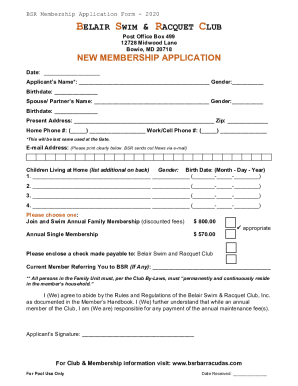 Fillable Online BSR Membership Application Form - 2020 Fax Email Print ...