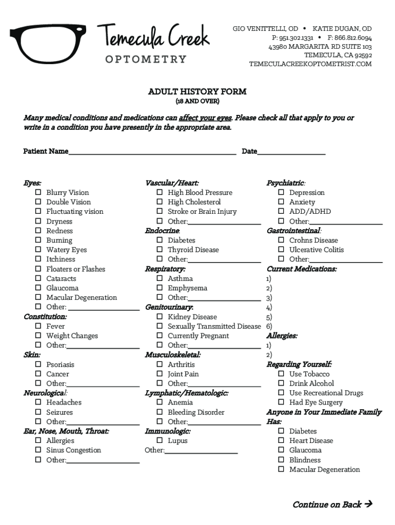 Fillable Online Adult history form UPDATED 9.13.20.doc Fax Email Print ...