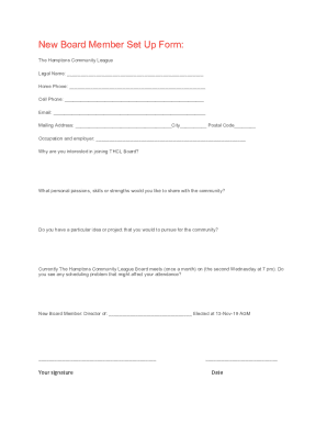 Fillable Online New Board Member Set Up Form: Fax Email Print - pdfFiller