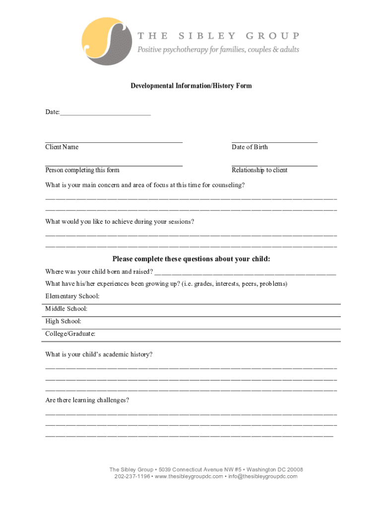 Fillable Online Developmental Information/History Form Fax Email Print ...