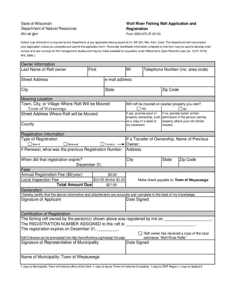Fillable Online Wolf River Raft Application and Registration. WI DNR ...