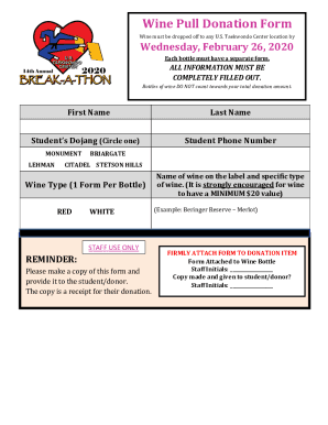 Fillable Online Wine & Spirit Pull Donation Form - ChamberOrganizer Fax ...