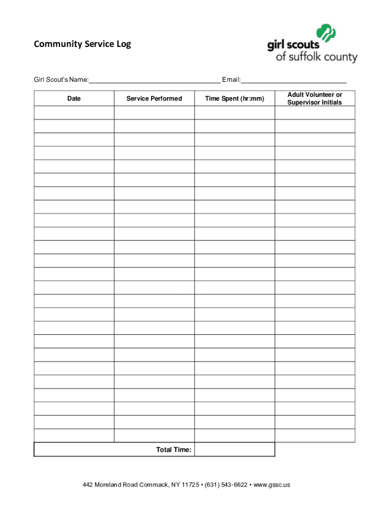 Fillable Online Community Service Log. Community Service Log Fax Email ...