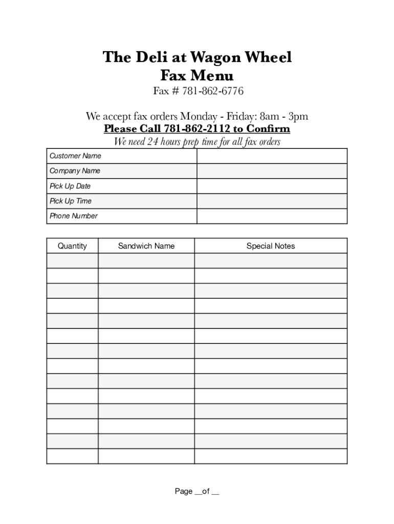 Fillable Online Deli Fax Order Form Fax Email Print - pdfFiller