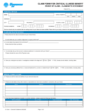 Fillable Online Critical Illness Claim Form - LifeSecure - Home Fax ...