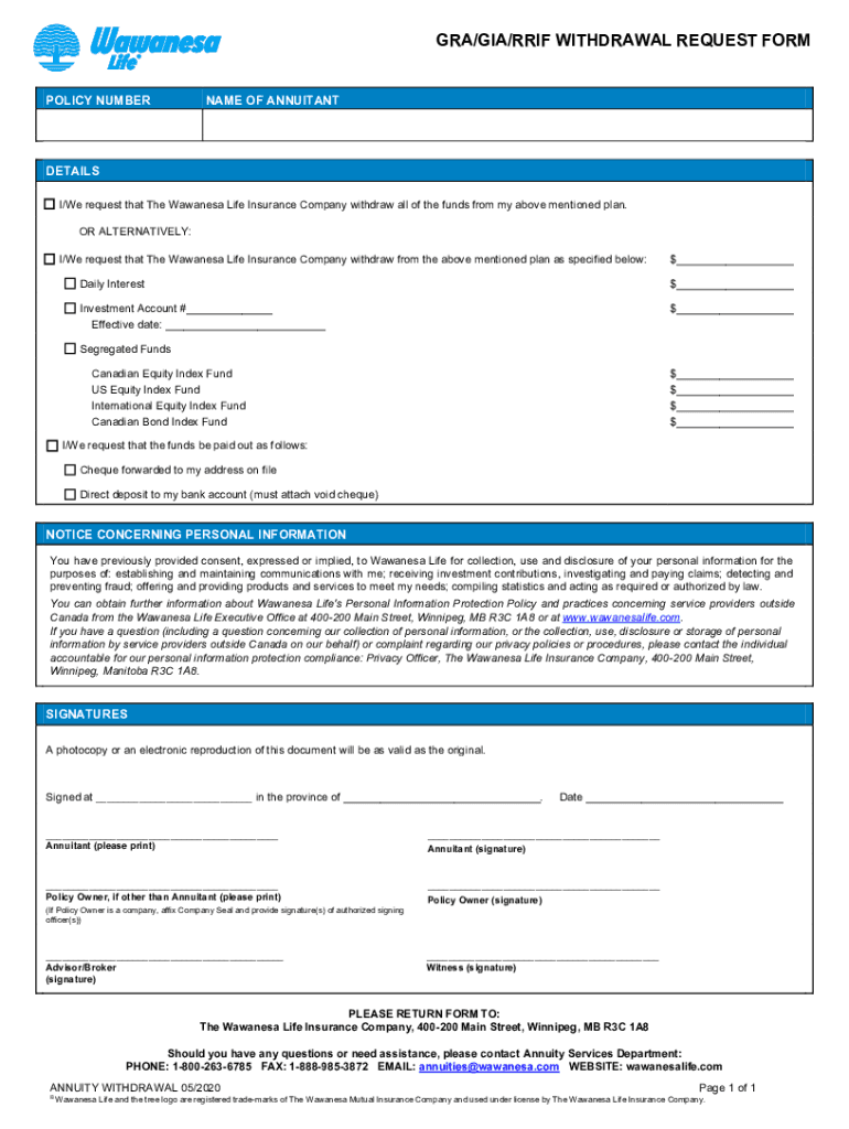 Fillable Online PDF Withdrawal/Surrender Request Form - Great American ...