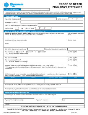 Fillable Online CLAIMANTS STATEMENT DEATH CLAIM - Wawanesa Life Fax ...