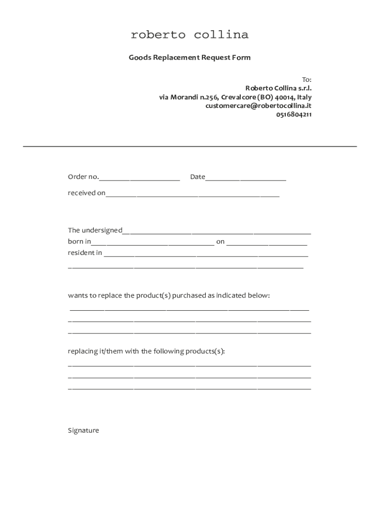 Fillable Online Goods Replacement Request Form Fax Email Print - pdfFiller