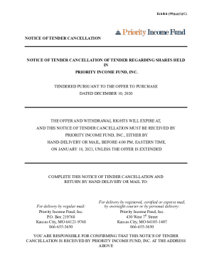 Fillable Online NOTICE OF TENDER CANCELLATIONSTender Cancellation ...