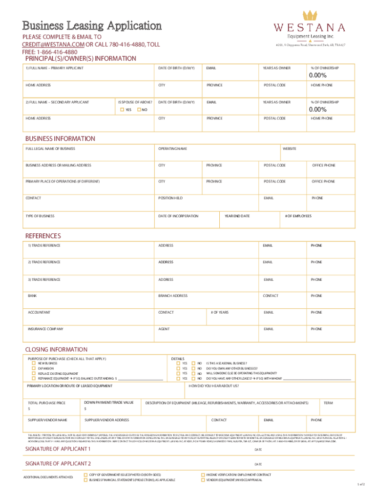 Fillable Online Business Leasing Application - Westana: New And Used ... Fax Email Print - pdfFiller