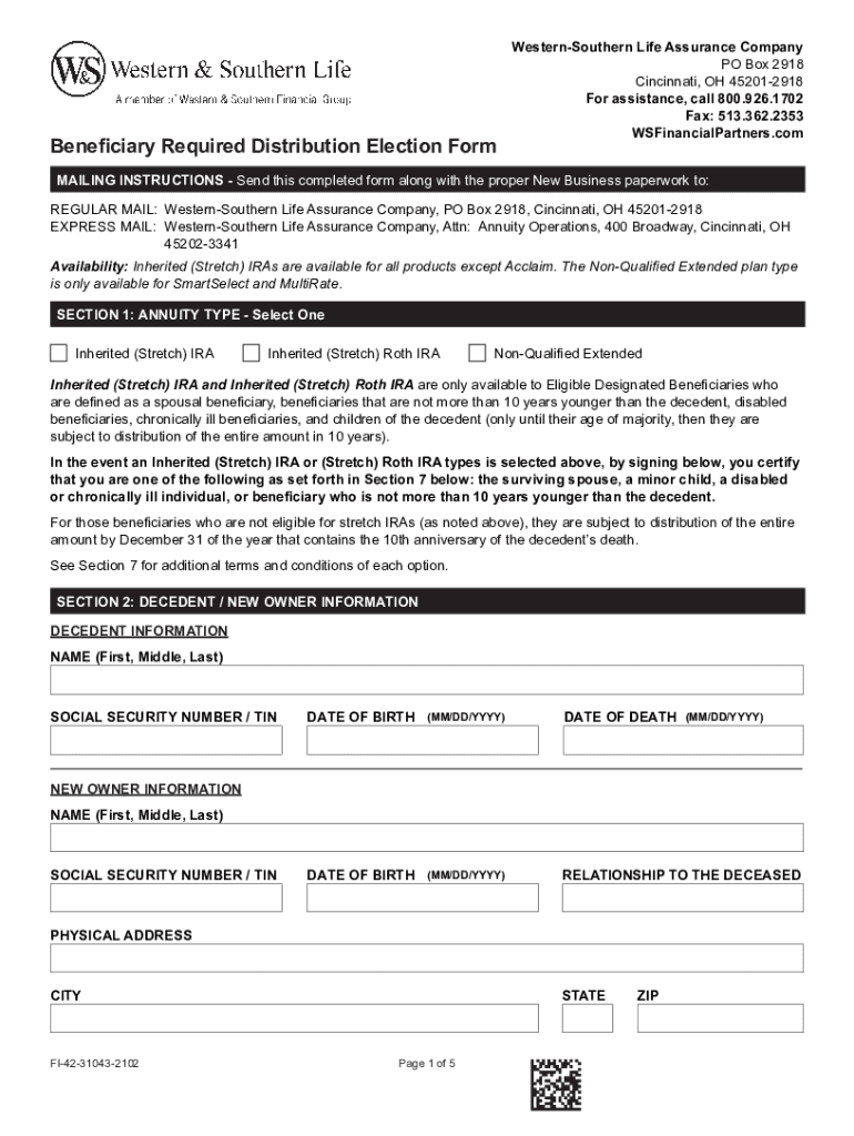 Fillable Online Beneficiary Required Distribution Election Form. FI-42 ...
