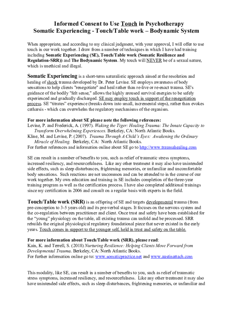 Fillable Online Somatic Experiencing Touch Consent Form Fax Email Print ...