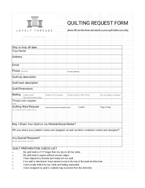 Fillable Online LT quilting request form Fax Email Print - pdfFiller