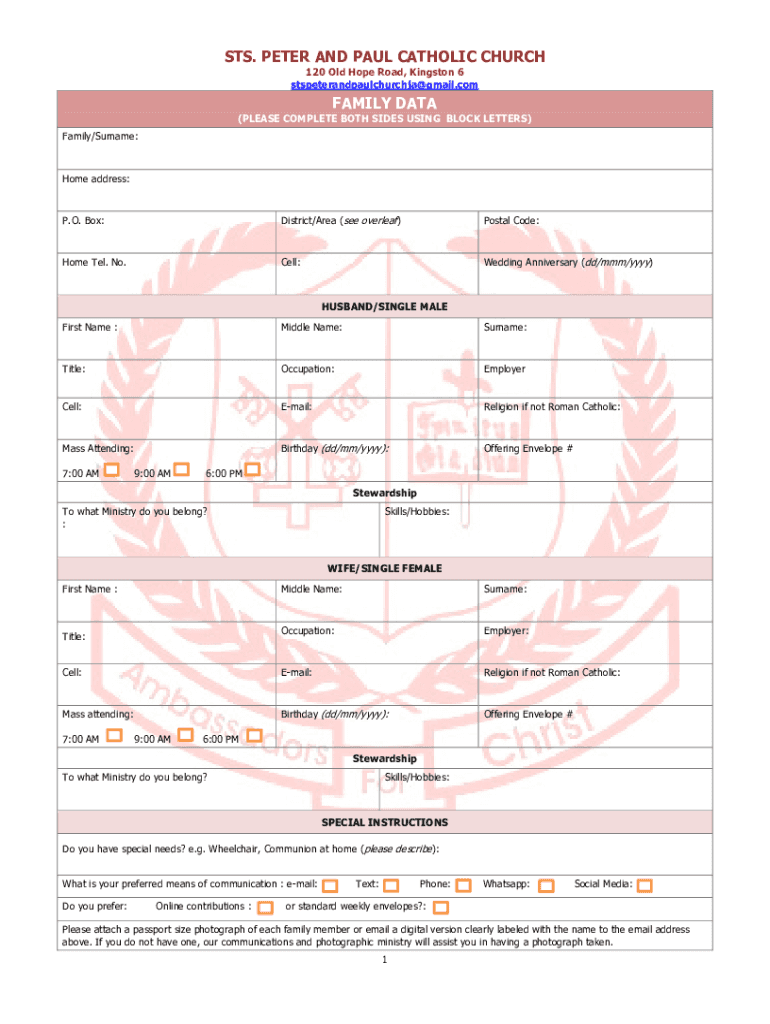 Fillable Online Sts Peter and Paul Family Data Form V3 Fax Email Print ...