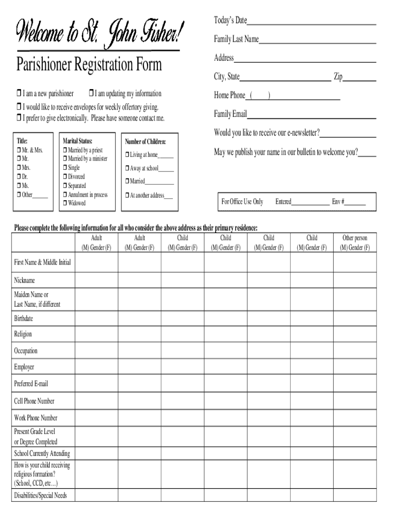 Fillable Online I am a new parishioner Fax Email Print - pdfFiller