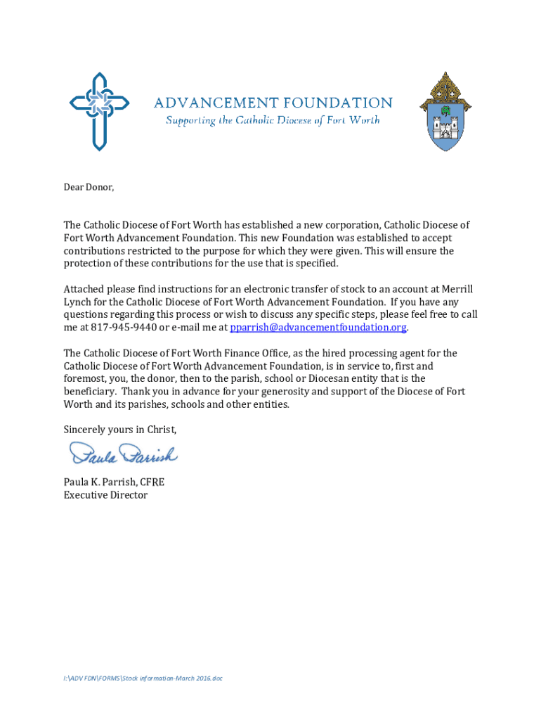 Fillable Online The Catholic Diocese of Fort Worth has established a ...