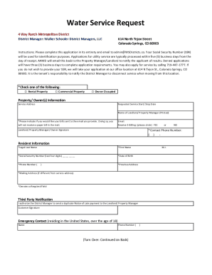 Fillable Online Water Service Request Fax Email Print - pdfFiller