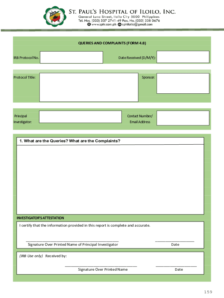 Fillable Online QUERIES AND COMPLAINTS (FORM 4 Fax Email Print - pdfFiller