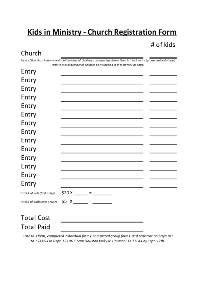 Fillable Online FREE 8+ Sample Church Registration Forms in PDFMS ...