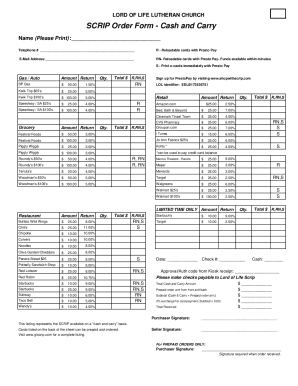 Fillable Online SCRIP Order Form - Cash and Carry Fax Email Print - pdfFiller