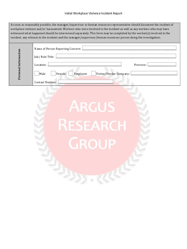 Fillable Online WORKPLACE VIOLENCE INCIDENT REPORTThe Complete Guide to ...