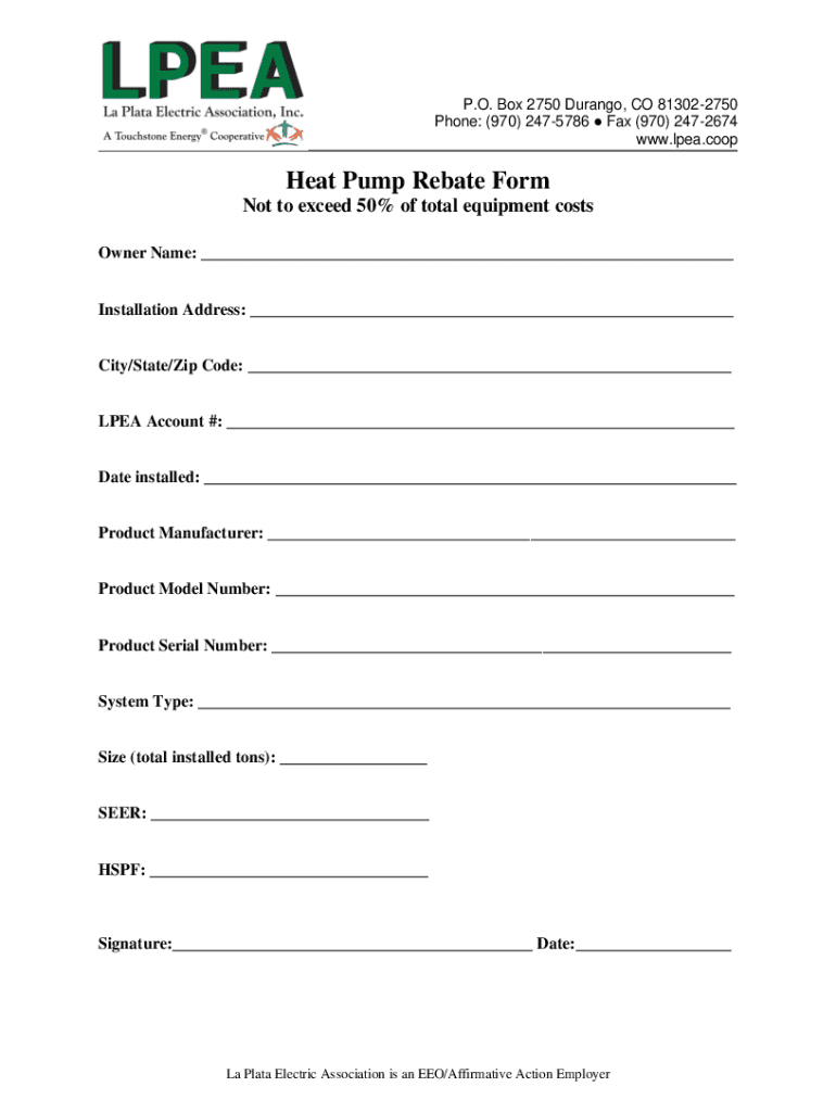 Fillable Online Heat Pump Rebate Form2020 Fax Email Print - pdfFiller