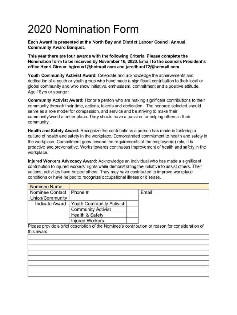 Fillable Online 2019 Nomination Form Health & Safety Award (1).docx Fax ...