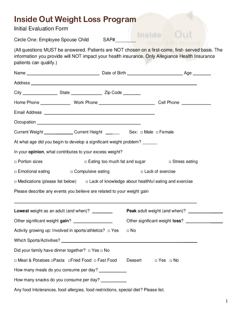 Fillable Online wellnessweb colliergov Inside Out Weight Loss Program ...