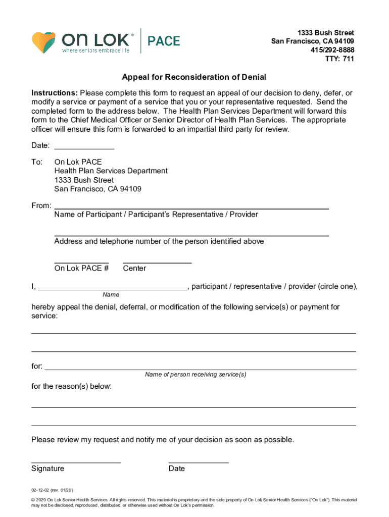Fillable Online Fillable Online Appeal for Reconsideration of Denial ...