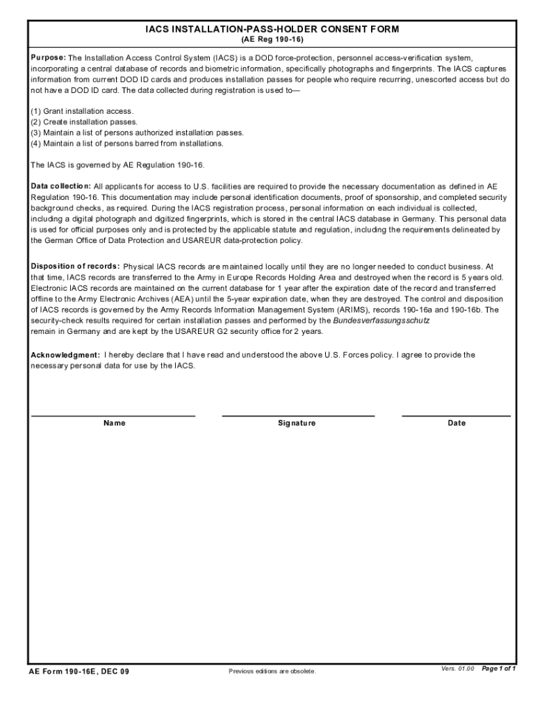 Fillable Online AE Form 190-16E, Dec 09 (Vers. 01.00). IACS ...