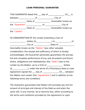 LOAN PERSONAL GUARANTEE Doc Template | pdfFiller