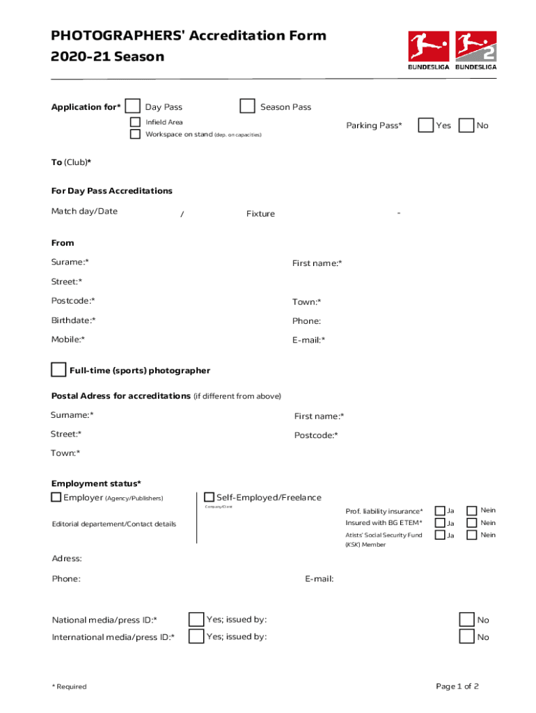 Fillable Online HOTOGRAPHERS' Accreditation Form Fax Email Print - pdfFiller