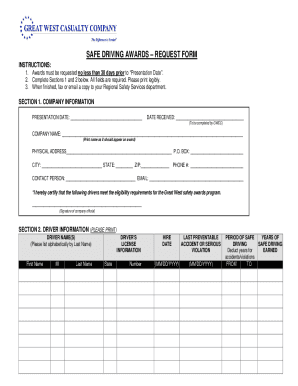 Fillable Online SAFE DRIVING AWARDS REQUEST FORM Fax Email Print ...